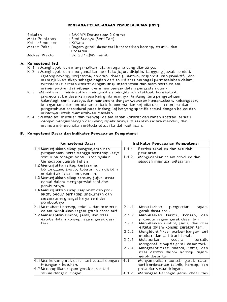 RPP Seni Tari. | PDF