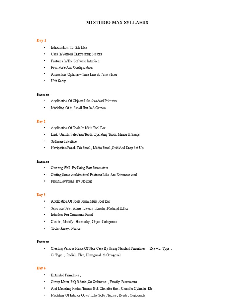 3D Studio Max Syllabus: Exercise | PDF | Autodesk 3ds Max | 3 D ...
