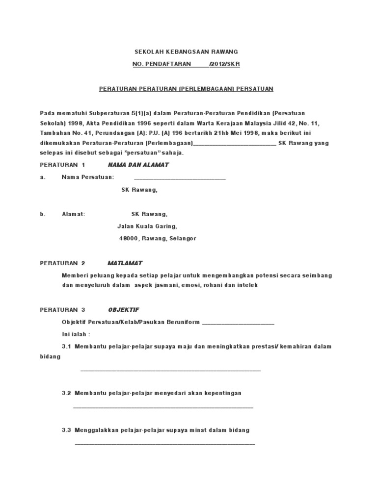 Format Perlembagaan Persatuan | PDF