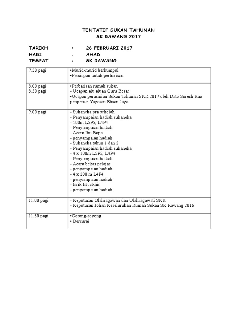 Tentatif Sukan Tahunan | PDF