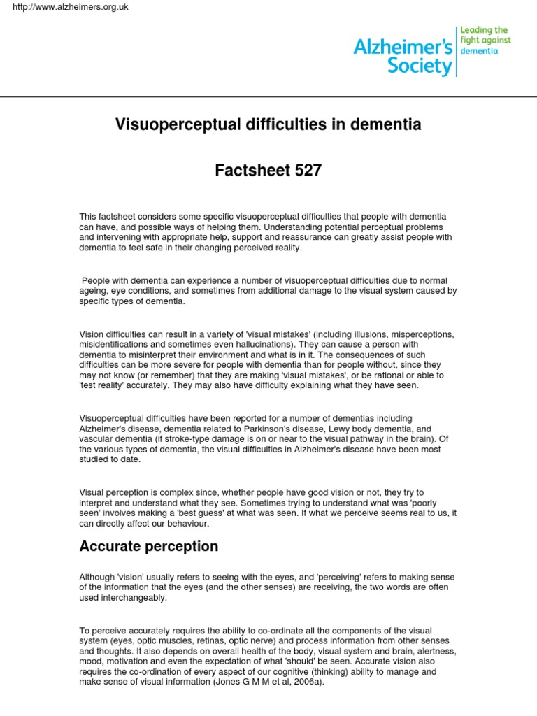 Visuoperceptual Difficulties in Dementia | PDF | Dementia | Visual System