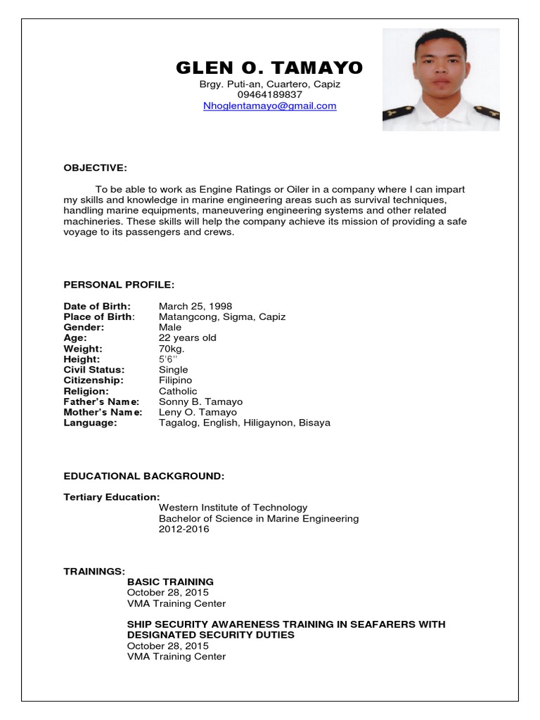 Marine Engineering Resume | PDF | Ships | Engineering