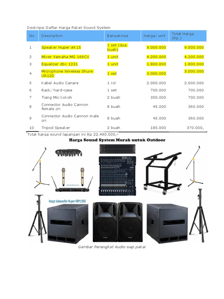 Deskripsi Daftar Harga Paket Sound System | PDF