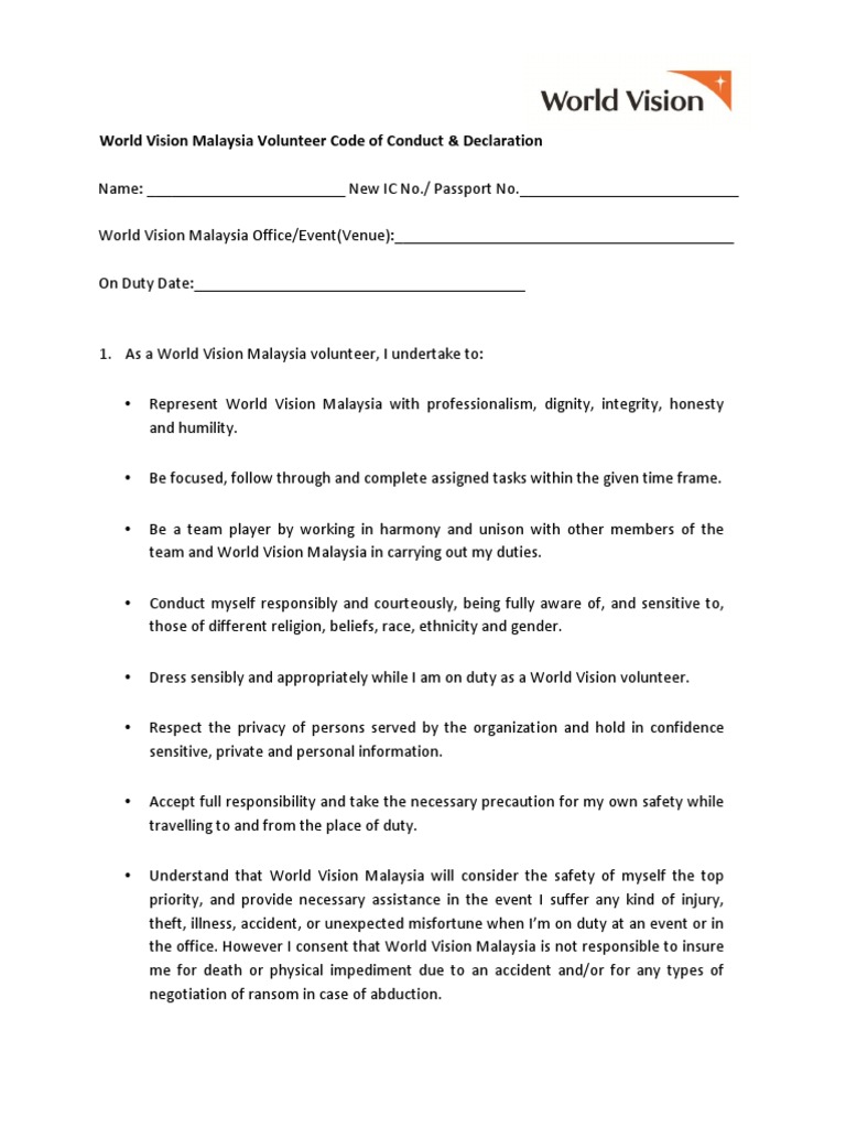 Volunteer Code of Conduct - Eng PDF | PDF | Ethical Principles | Social ...