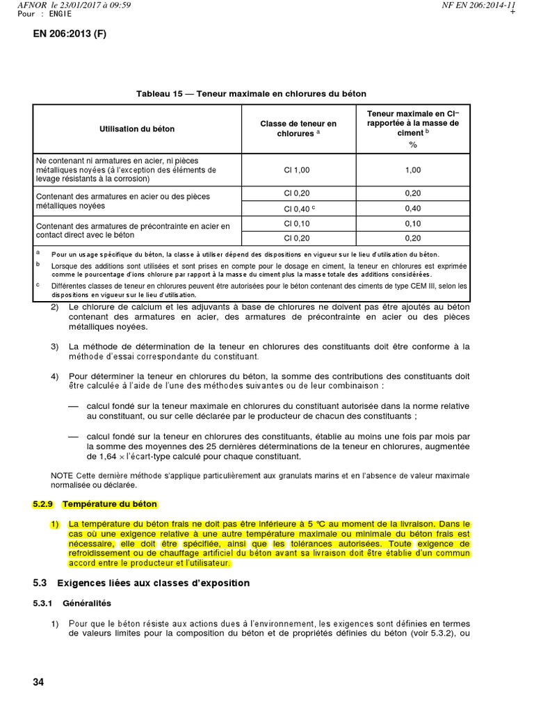 Normes Chlorures Béton et Température | PDF | Acier | Béton