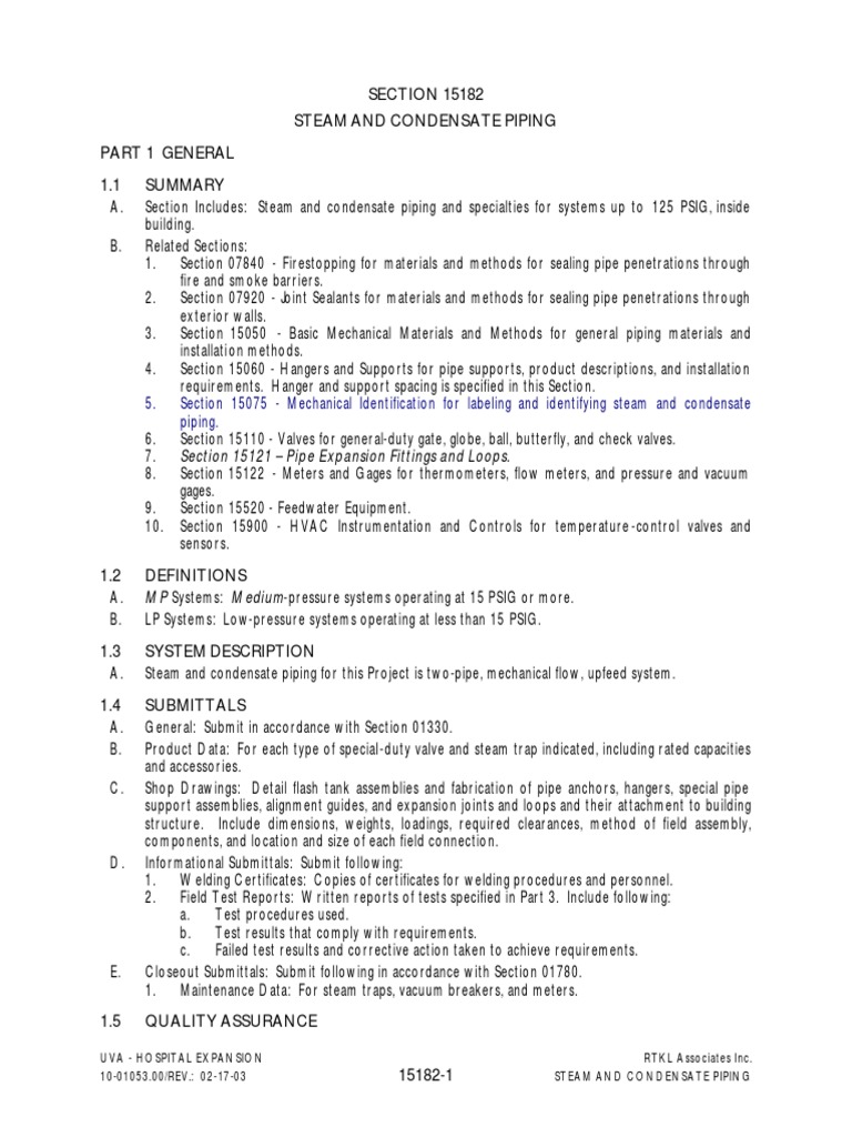 Steam and Condensate Piping System Specification | PDF | Pipe (Fluid ...