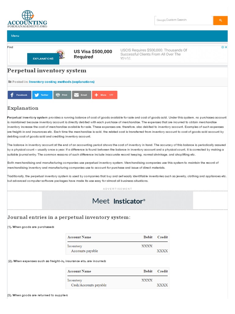 Accountin For Management - Perpetual Inventory System - Explanation ...