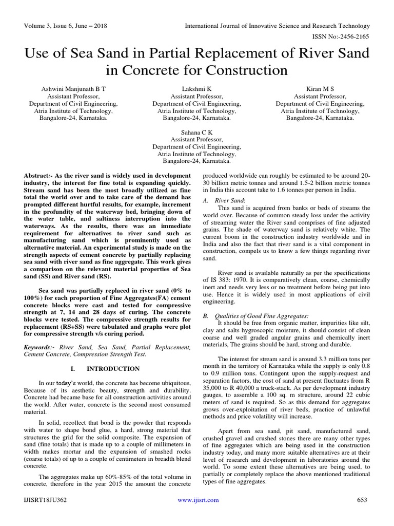 Use of Sea Sand in Partial Replacement of River Sand in Concrete For ...