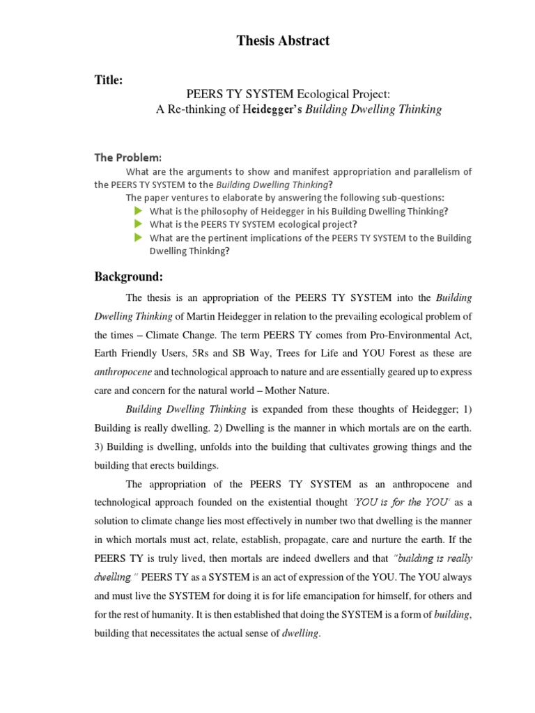 PEERS TY SYSTEM Ecological Project: A Re-Thinking of Heidegger's ...