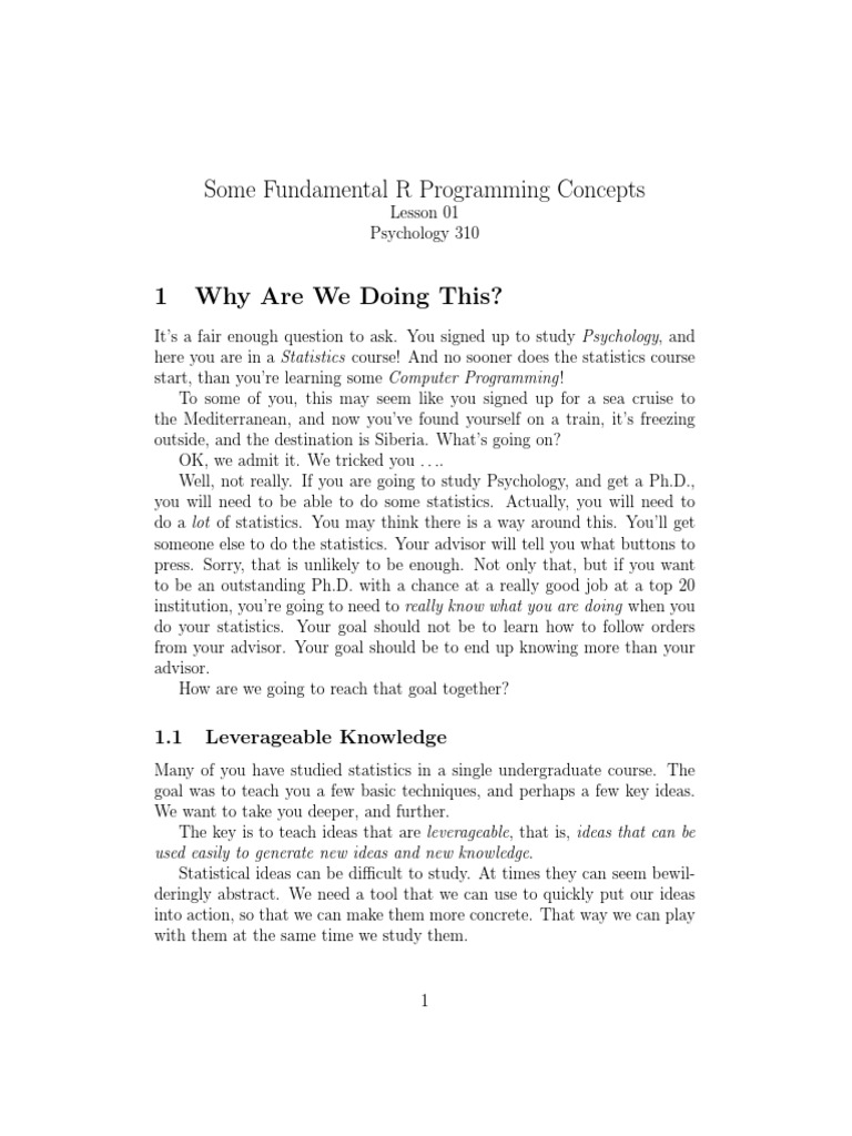 Some Fundamental R Programming Concepts 1 1 Leverageable Knowledge