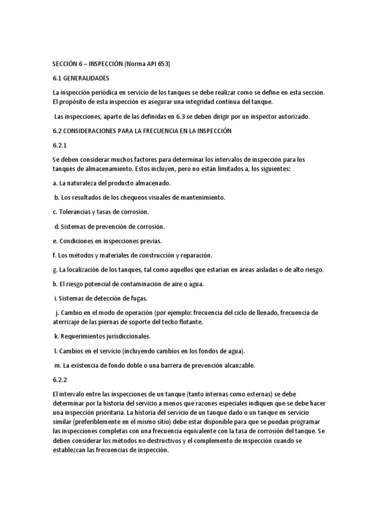 Seccion 6 - Norma API 653 | PDF | Tanques | Revestimiento