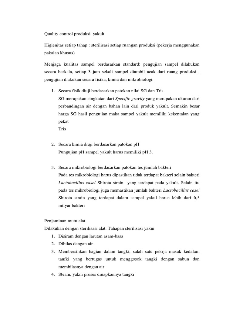 Quality Control Produksi Yakult | PDF