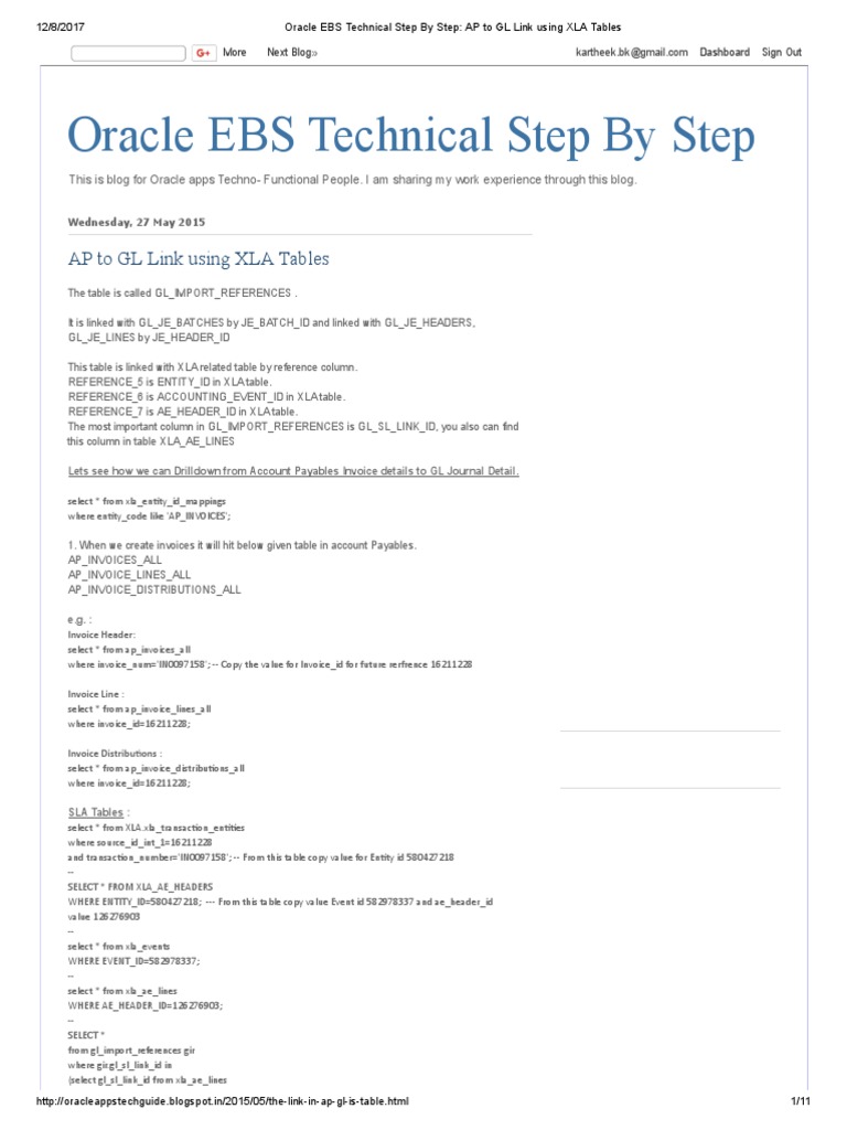 Oracle Ebs Technical Step By Step Ap To Gl Link Using Xla Tables Pdf Plsql Data Management 