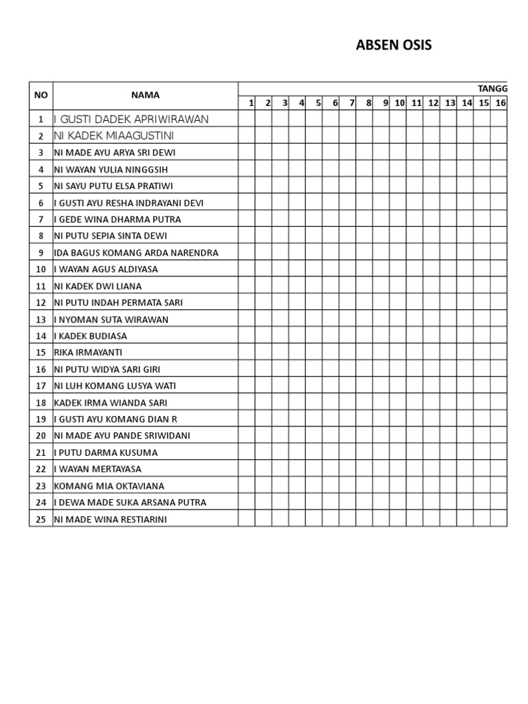 Contoh Format Absen OSIS Siswa | PDF