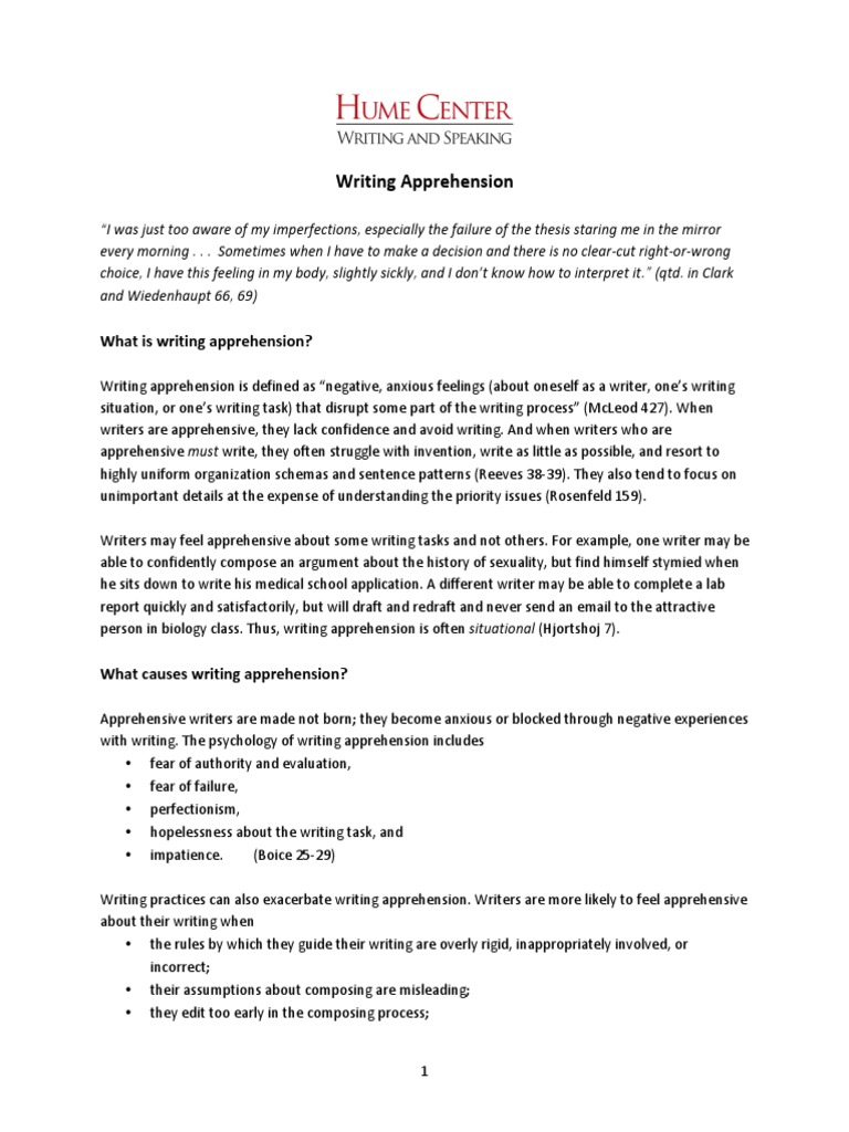 Writing Apprehension | PDF | Anxiety | Thesis
