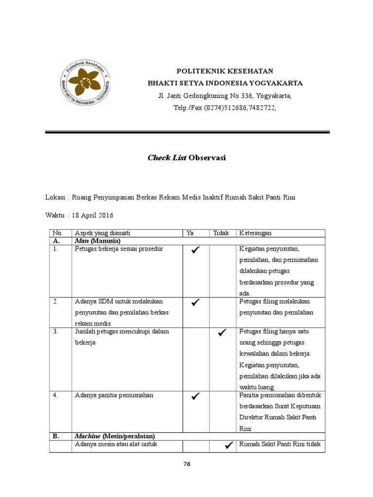 Check List Observasi | PDF
