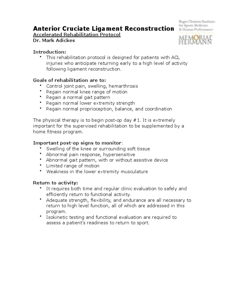 Acl Accelerated Protocol | PDF | Knee | Physical Therapy