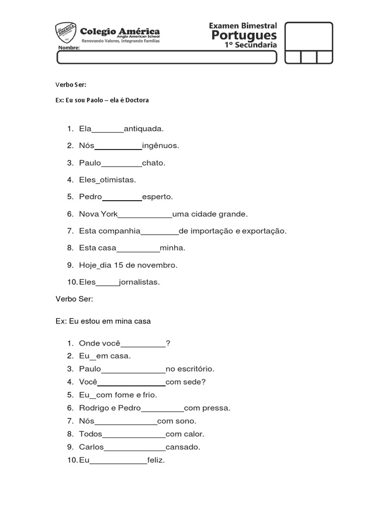 Verbo Ser Port 1 Porugues | PDF | Estudos de Línguas Estrangeiras