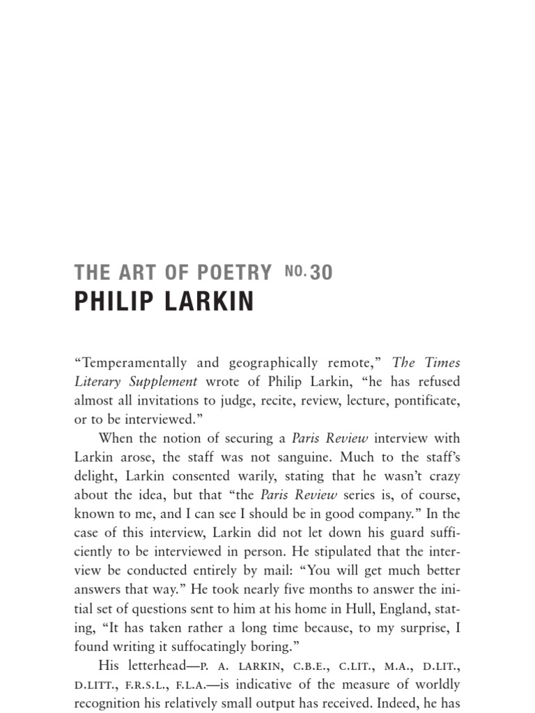 Philip Larkin: The Art of Poetry 30 | PDF | T. S. Eliot | Poetry