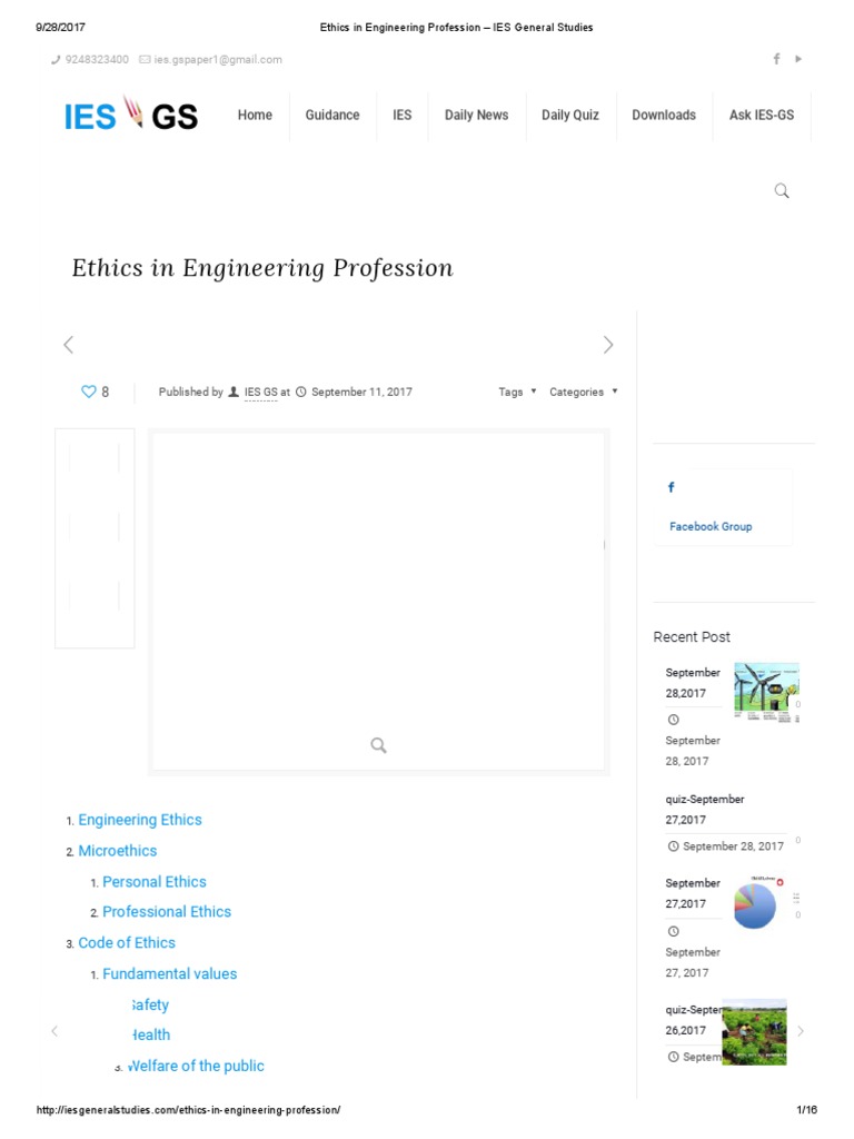 Ethics in Engineering Profession - IES General Studies | PDF | Safety ...