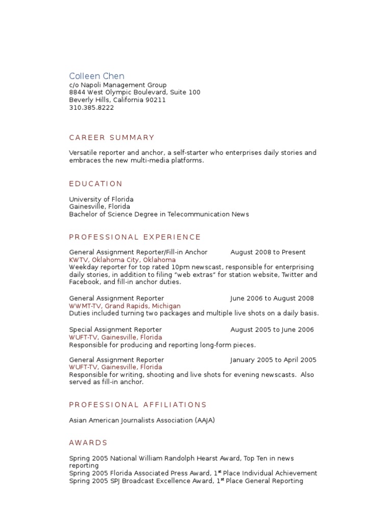 Colleen Chen News Resume | PDF | Foreign Language Studies
