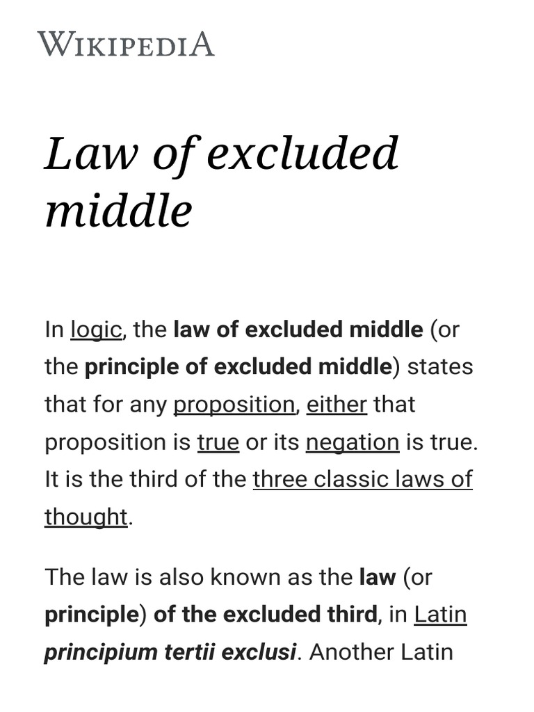 Law of Excluded Middle - Wikipedia | Mathematical Logic | Formalism ...