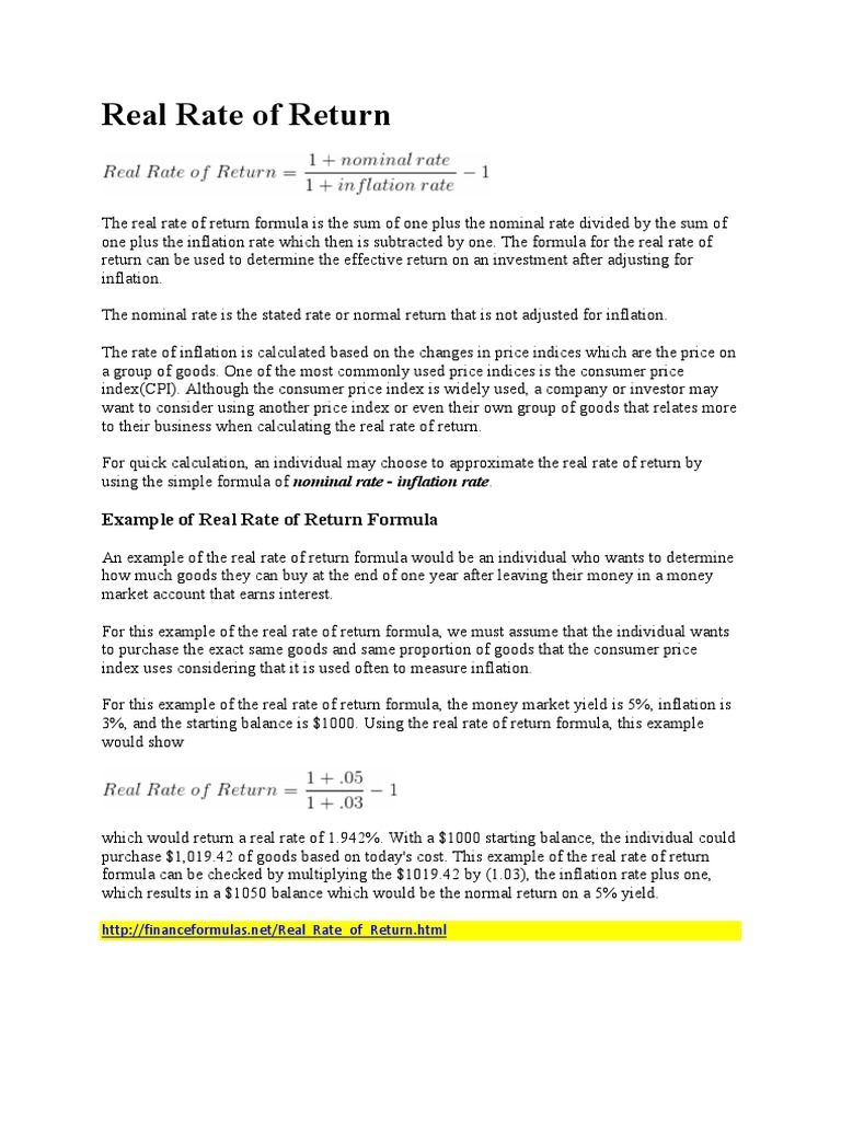 Example of Real Rate of Return Formula | PDF | Swap (Finance) | Bonds ...