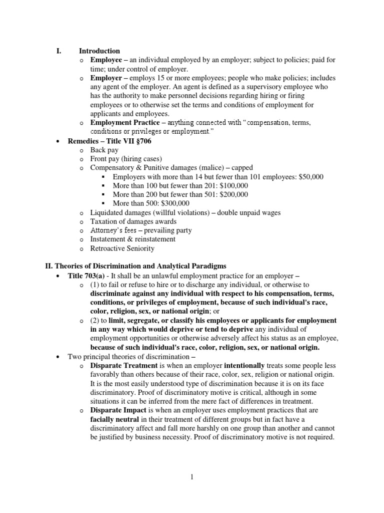 Employment Discrimination Law Outline 2018 | Disparate Treatment ...