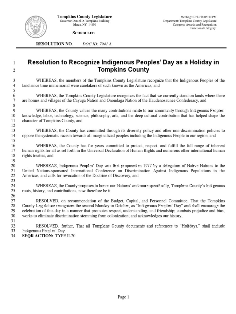 Indigenous Peoples' Day Resolution | PDF | Indigenous Peoples | Human ...