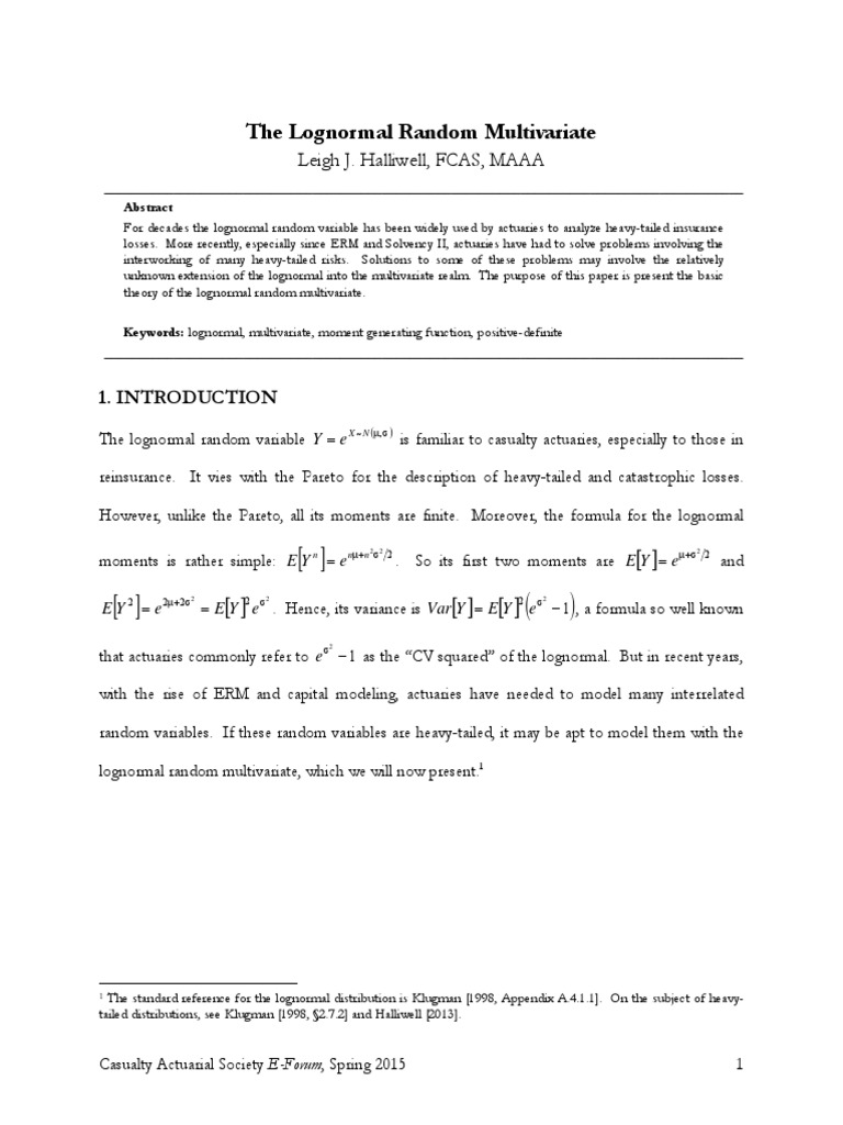 The Lognormal Random Multivariate Leigh J. Halliwell, FCAS, MAAA | PDF ...