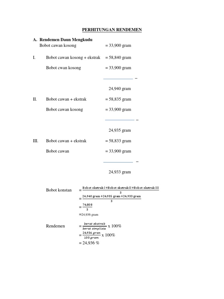Perhitungan Rendemen | PDF