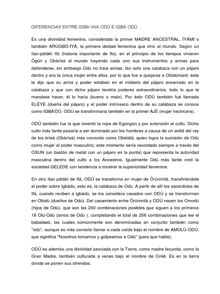 Diferencias entre Igba Iwa y Igba Odu | PDF | Sacerdote | Alimentos