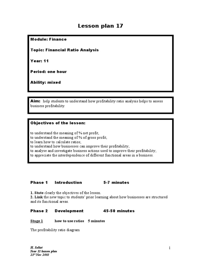 Grade 11 Financial Ratio Analysis Lesson | PDF | Revenue | Gross Margin