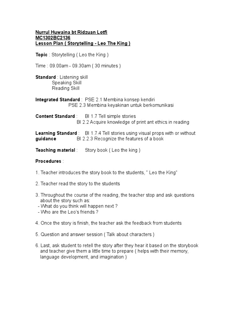 Lesson Plan Storytelling | PDF | Storytelling | Lesson Plan