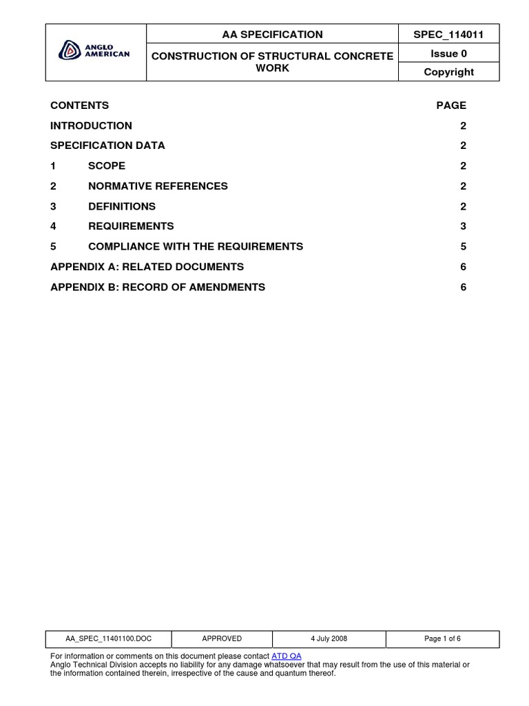 AA - SPEC - 114011 - Construction of Structural Concrete Work | PDF ...