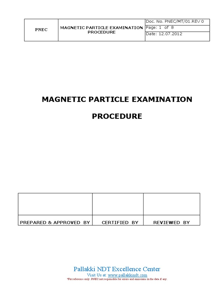 Magnetic Particle Examination Procedure | PDF | Nondestructive Testing ...