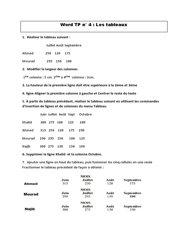 Word TP Tableaux | PDF