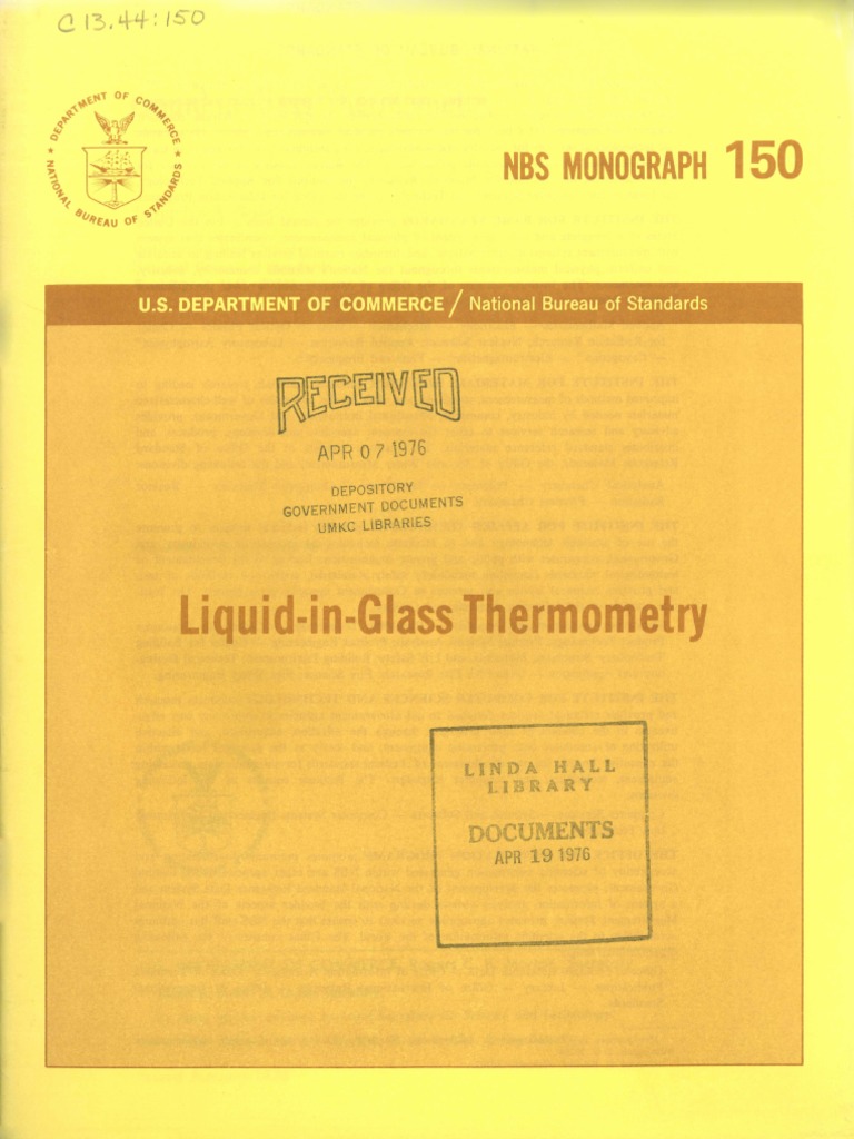 (NIST NBS Monograph-150 J.wise) Liquid-In-Glass Thermometry (Supersedes ...
