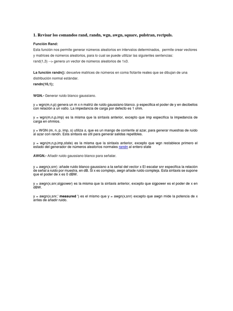 Comandos Matlab | PDF