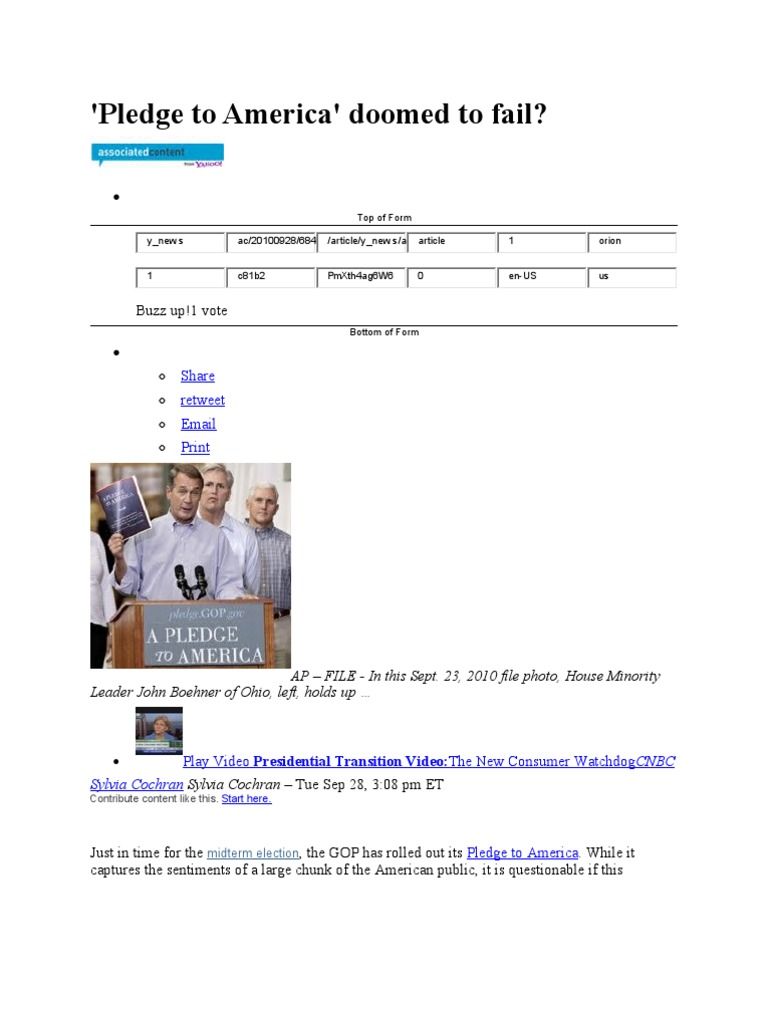 Pledge To America | PDF | Republican Party (United States) | American ...