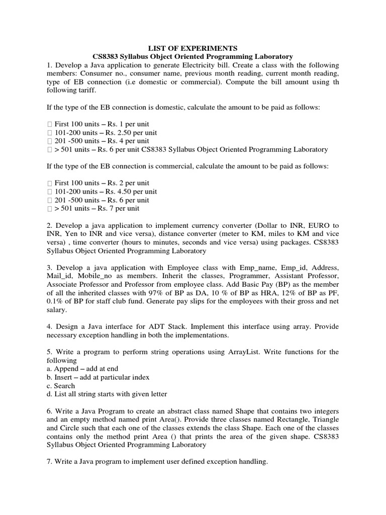 LIST Electricity Bill Calculator & Other Java Experiments | PDF | Java (Programming Language ...