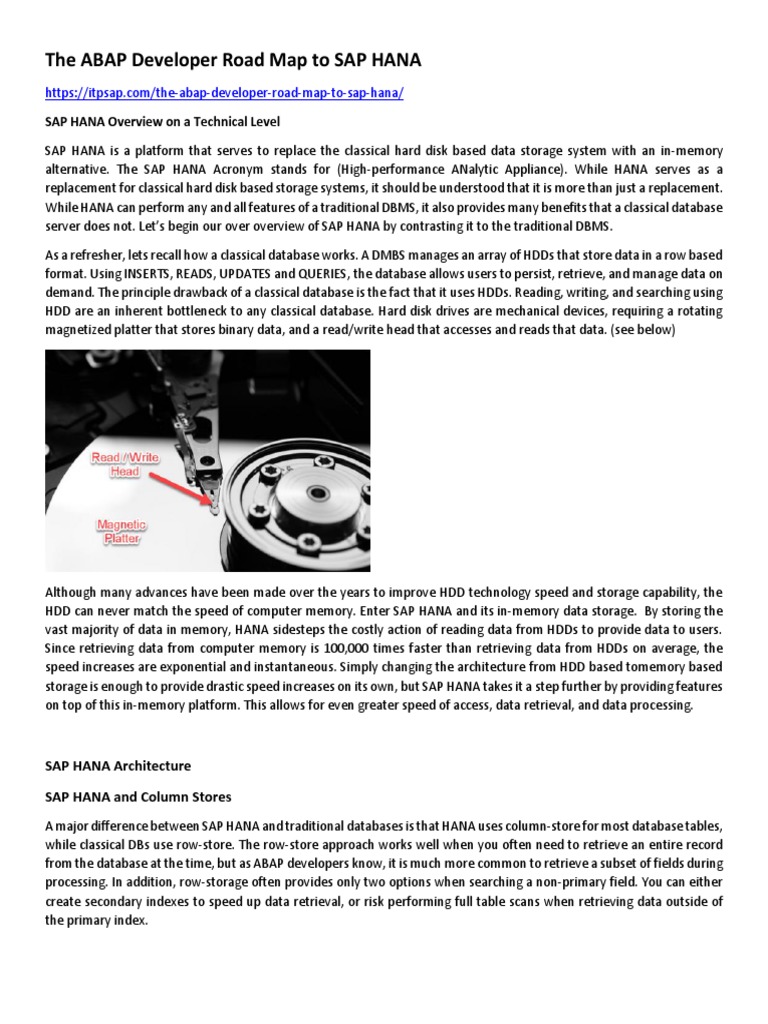 The ABAP Developer Road Map To SAP HANA | PDF | Hard Disk Drive | Databases