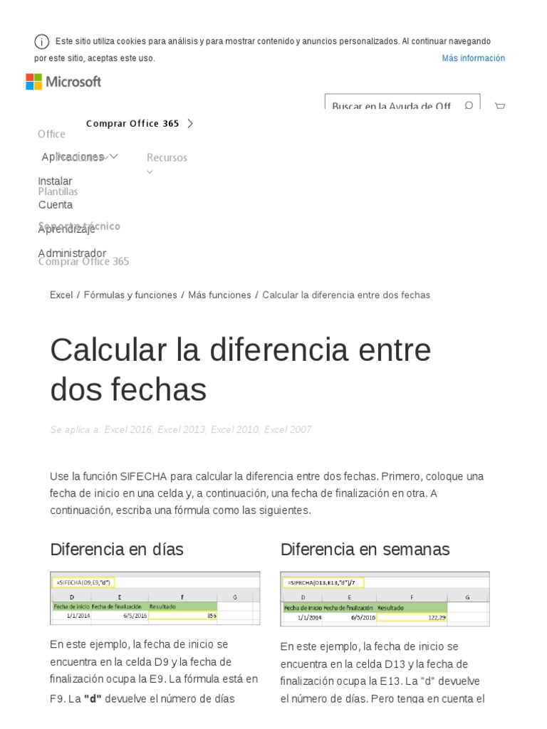 Calcular La Diferencia Entre Dos Fechas - Excel | PDF | Microsoft ...