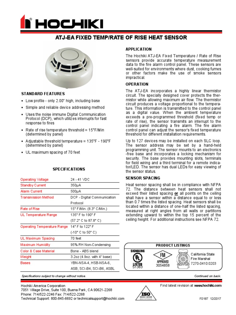 Detectores Temperatura HOCHIKI | PDF | Sensor | Electrical Wiring