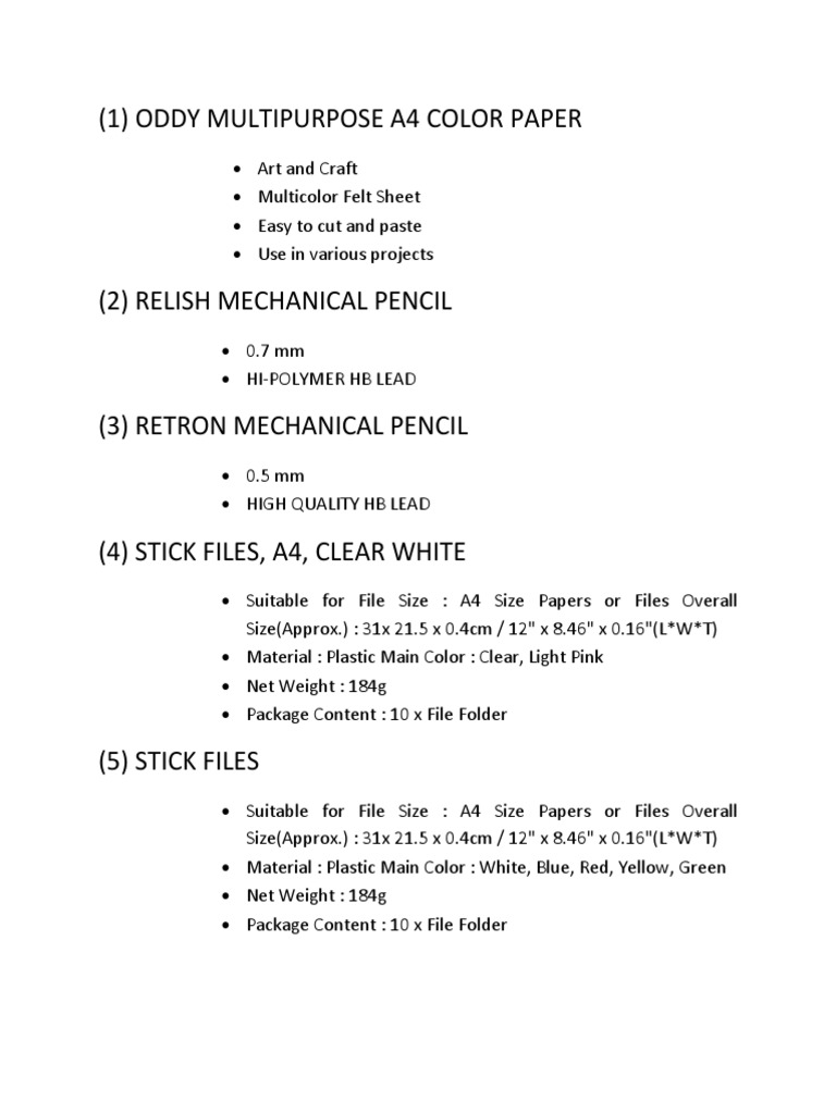 Oddy Multipurpose A4 Color Paper | PDF