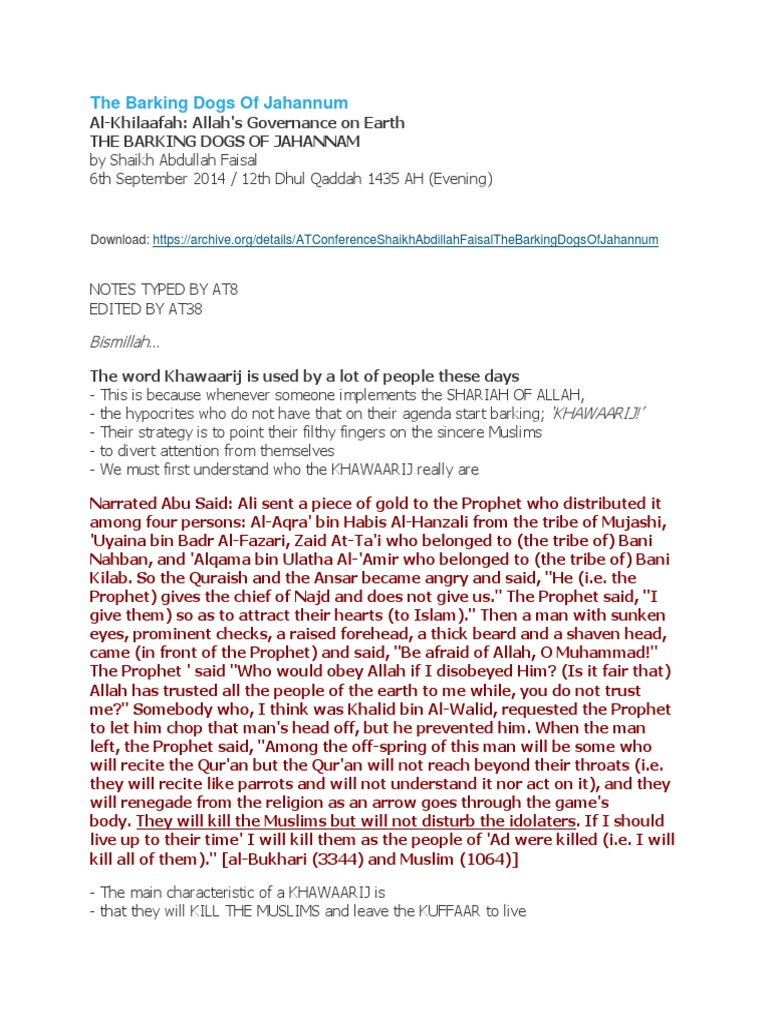 The Barking Dogs of Jahanam (Khawarij) & Allah's Governance On Earth ...
