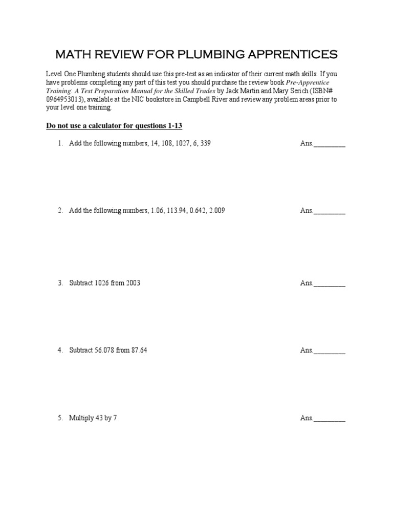 Math Review For Plumbers PDF | PDF