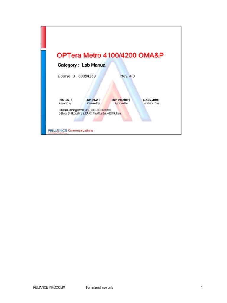 Optera Metro 4100-4200 Lab Manual | PDF | Menu (Computing) | Computer Engineering