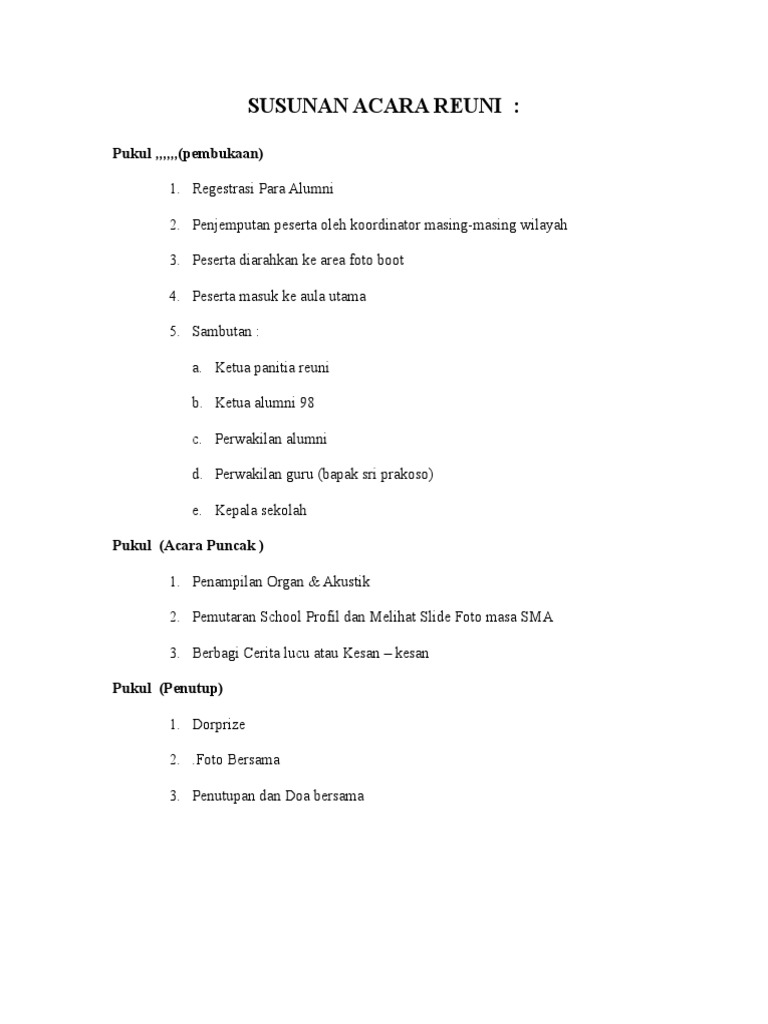 Susunan Acara Reuni | PDF