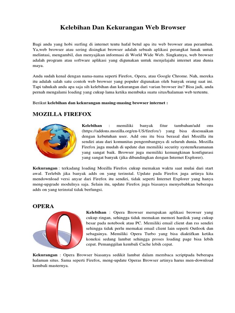 KELEBIHAN DAN KEKURANGAN BROWSER | PDF KELEBIHAN DAN KEKURANGAN BROWSER | PDF